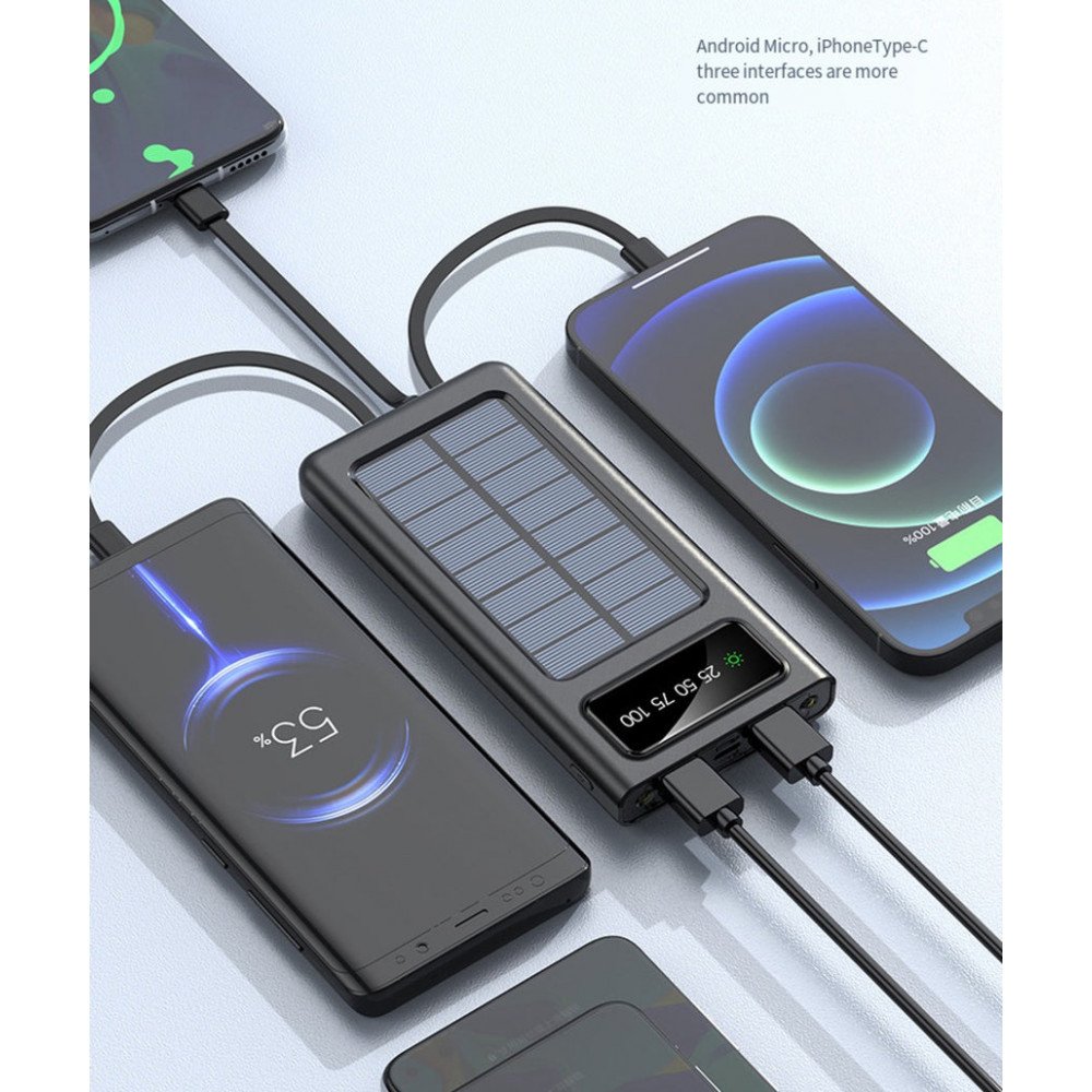 Wholesale Multi Port Solar Power Bank 10000mAh Universal Charging with Built In Micro USB Type C