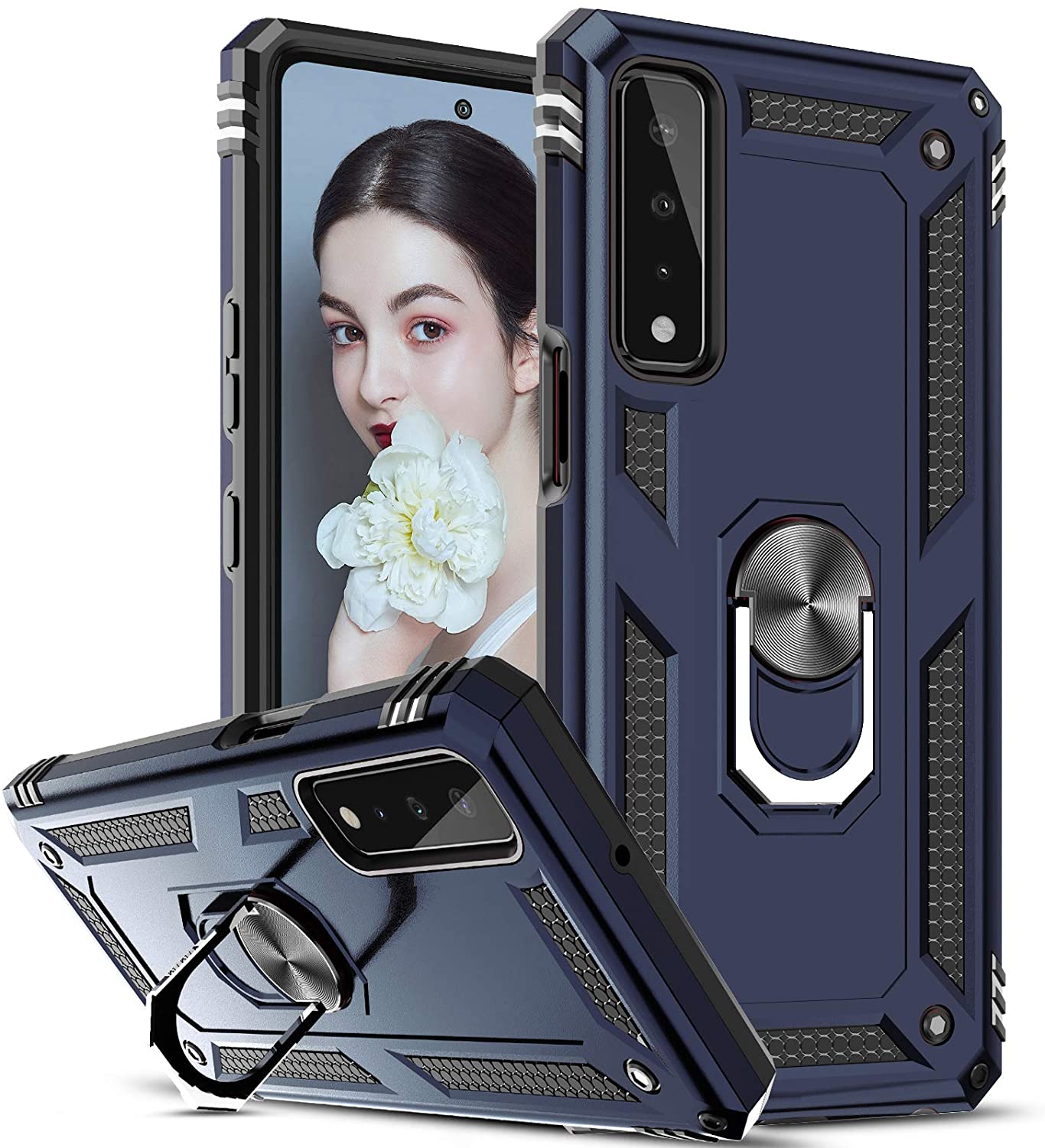 Wholesale Tech Armor Ring Stand Grip Case with Metal Plate for LG Stylo ...